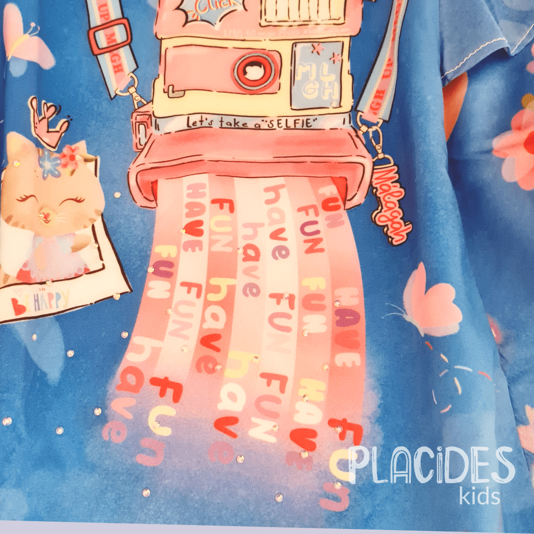 VESTIDO INFANTIL MALAGAH INVERNO MANGA LONGA AZUL HAVE FUN - Placides Kids